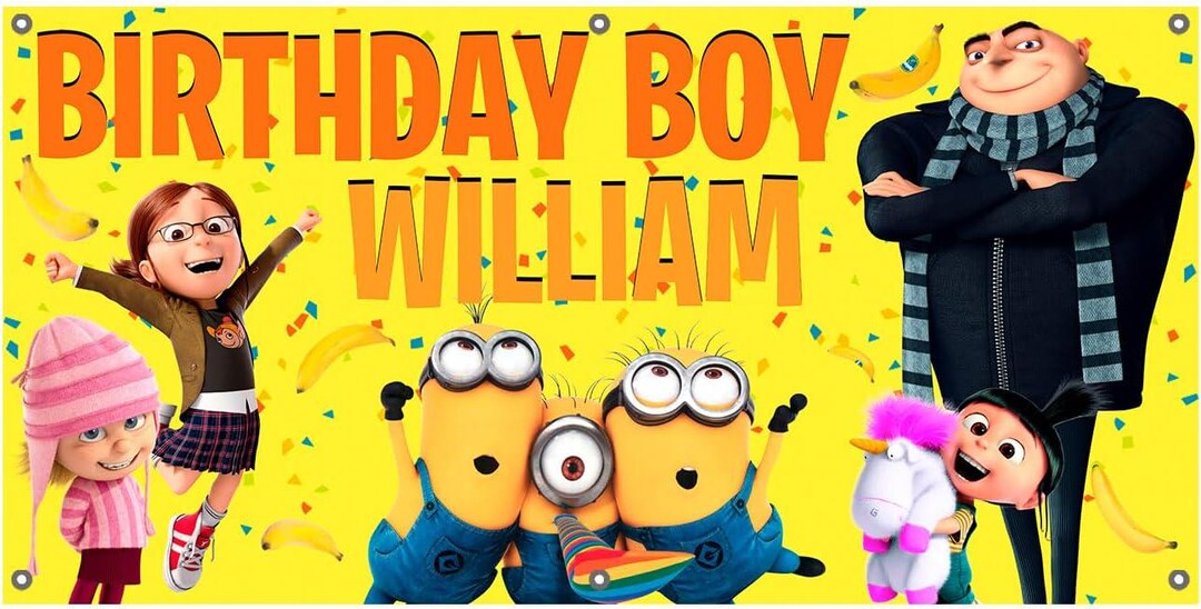 Personalized Birthday Banner for Fun Yellow and Blue Theme Party 24"x ...