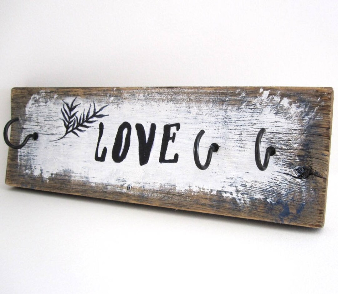 Rustic Wood Key Holder for Wall, Barnwood Key Rack, Distressed ...