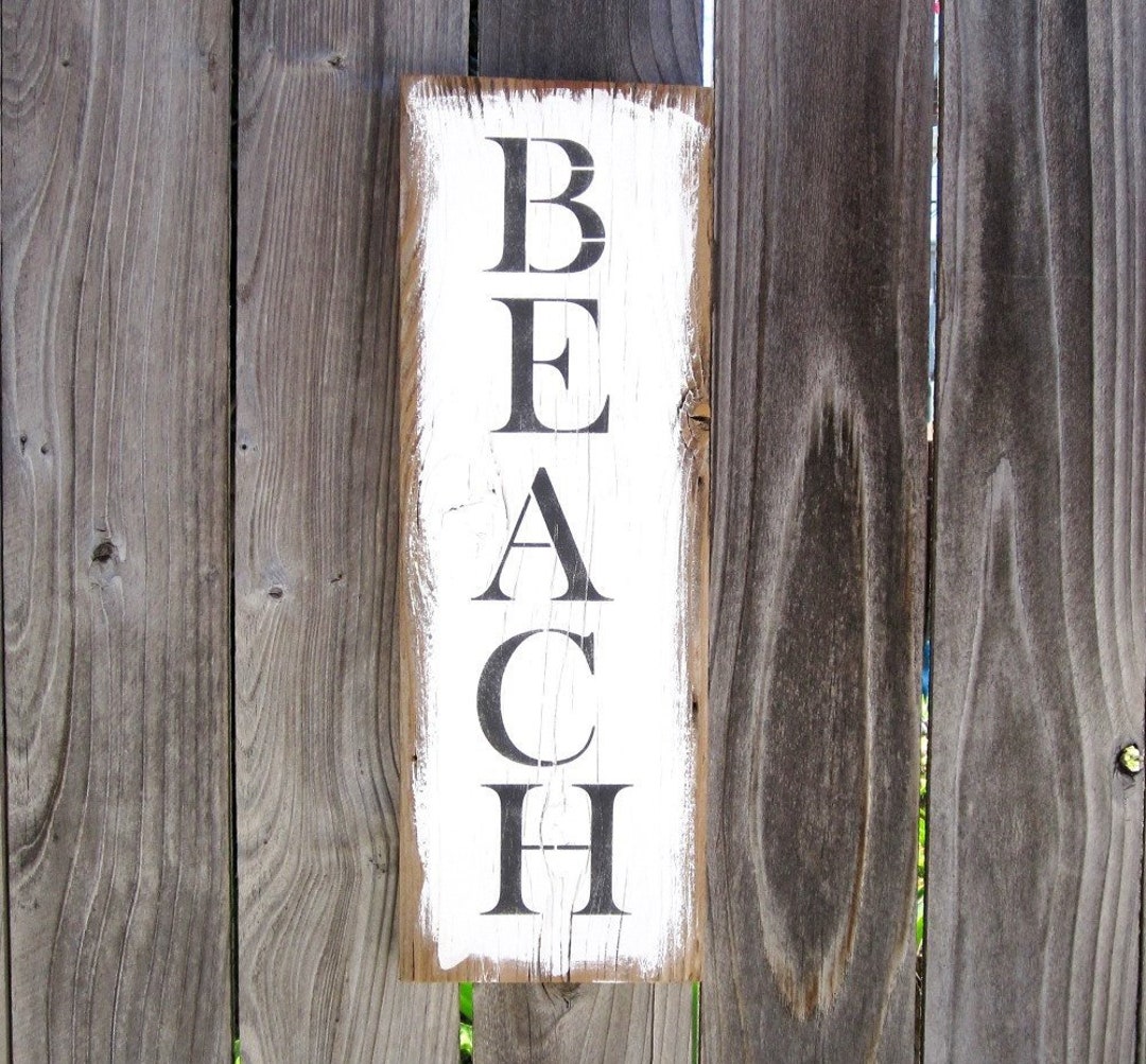 BEACH Sign Wood, White Distressed,rustic Beach Decor, Beach Wall Decor ...