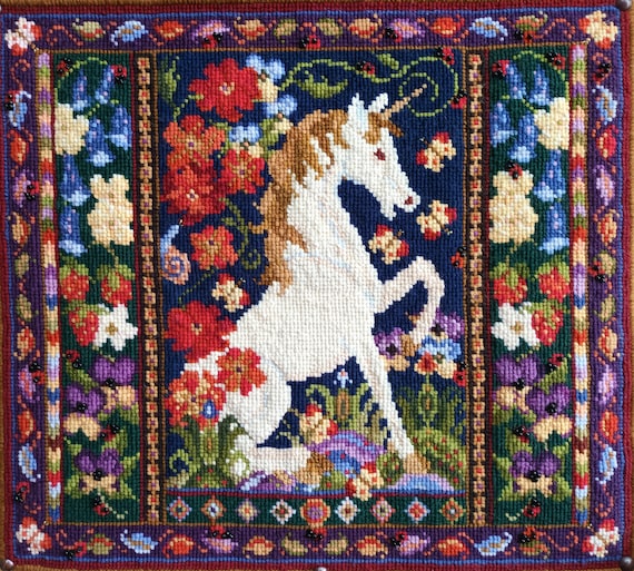 Tapestry Kit - Unicorn's Meadow, Needlepoint Kit, Counted Tapestry Kit - Unicorn's Meadow, Needlepoint Kit, Counted