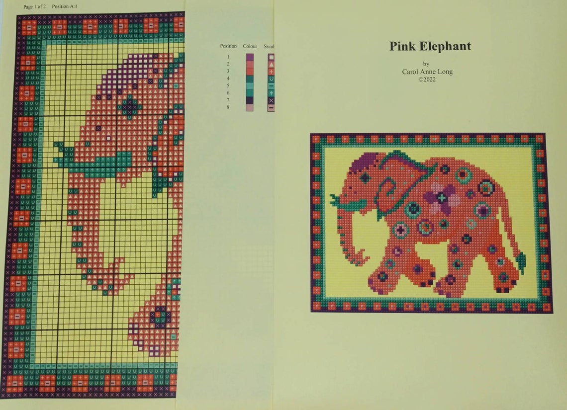 Pink, Elephant, Pattern, Counted Cross Stitch, PDF Design, Digital ...