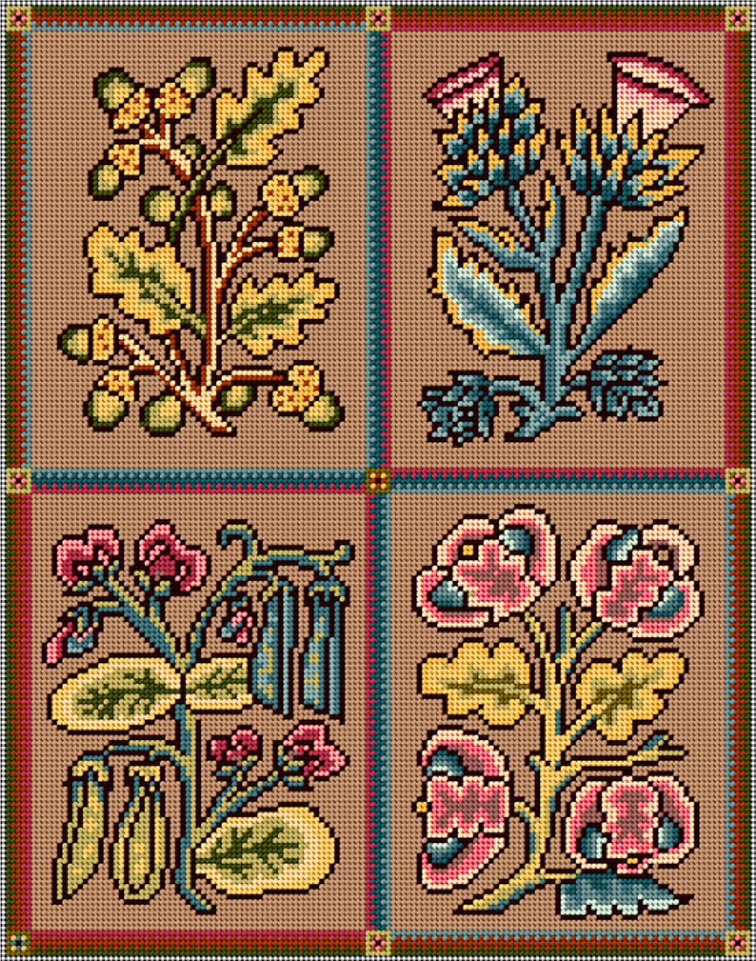 Petit Point Panel, Fruit, Oak, Acorn, Thistle, Sweet Pea, Tapestry, Kit ...