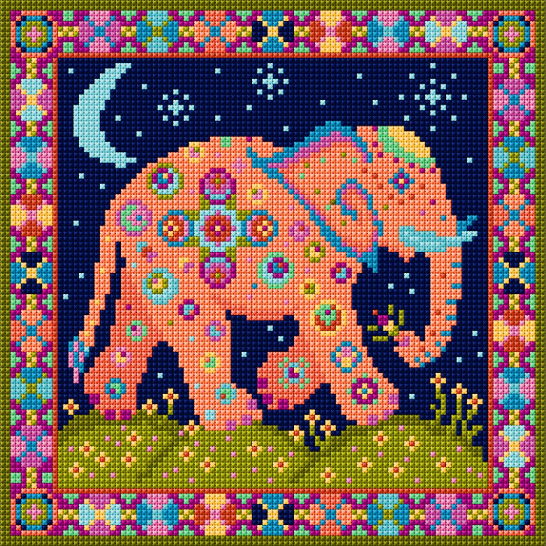 Tapestry Kit - Elephant Moon, Needlepoint, Counted Cross Stitch ...