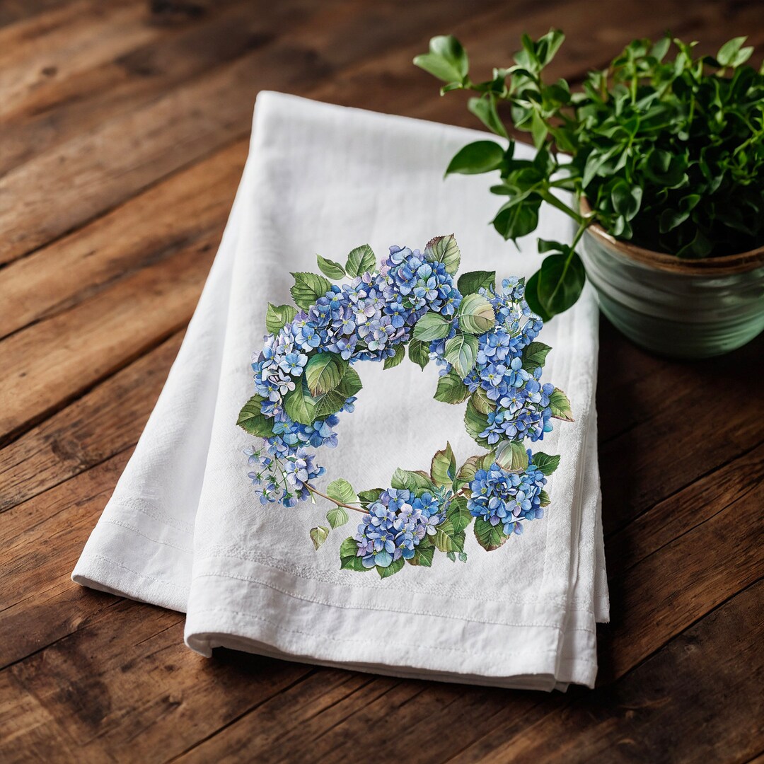 Hydrangea Tea Towel in Linen, Floral Hand Towels Tea, Botanical Floral ...