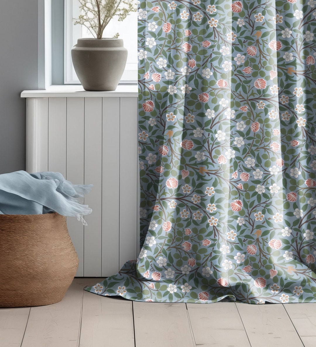 William Morris Curtain Panel Clover, Floral Botanical Green Print ...