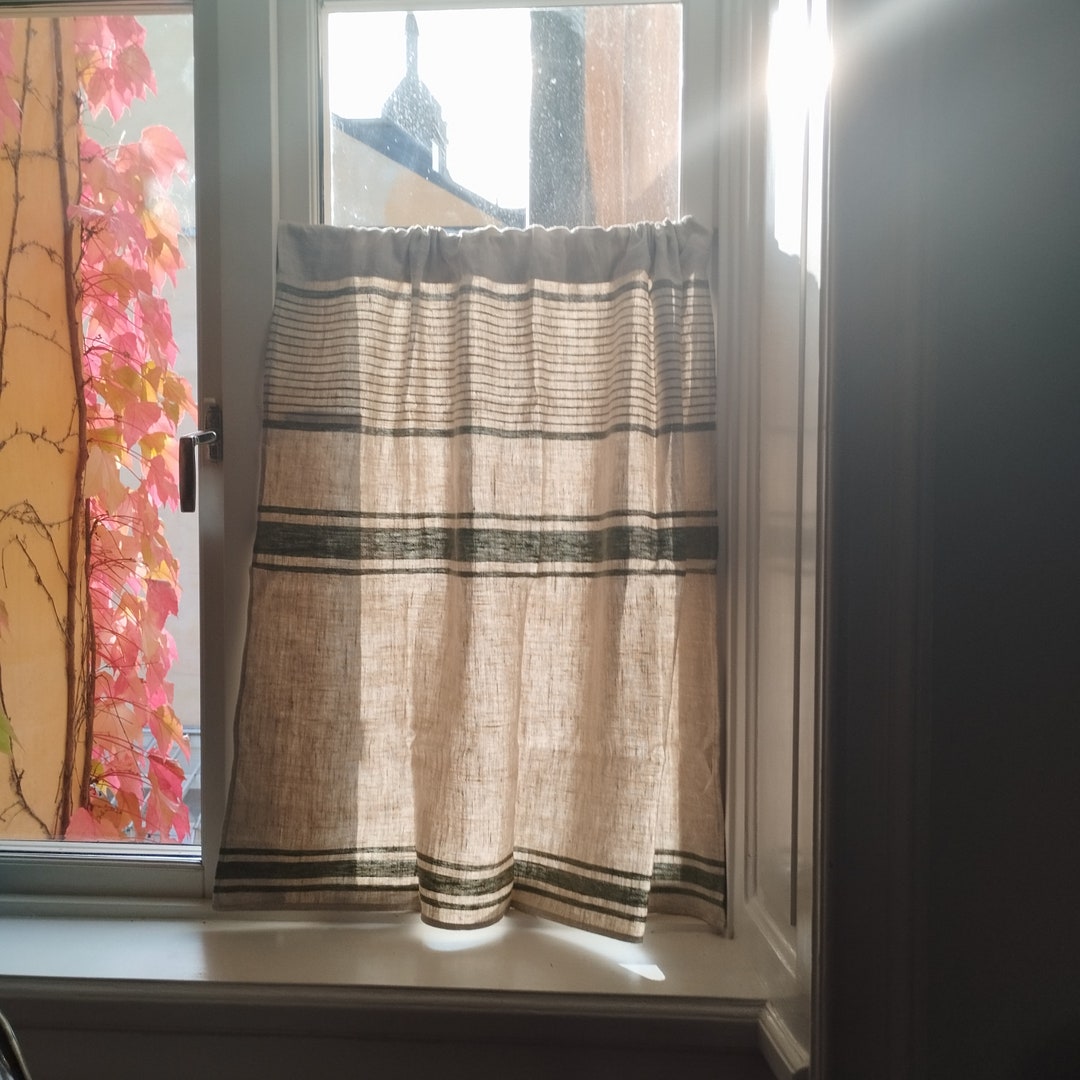 Ticking Valance - Grey Green - Farmhouse Pure Linen Window Treatment ...