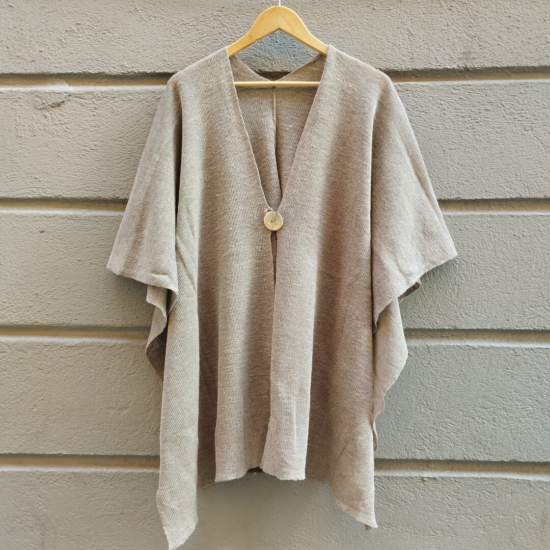 Linen Poncho Knitted Linen Shoulder Cover up Shawl Ruana Pure Natural ...