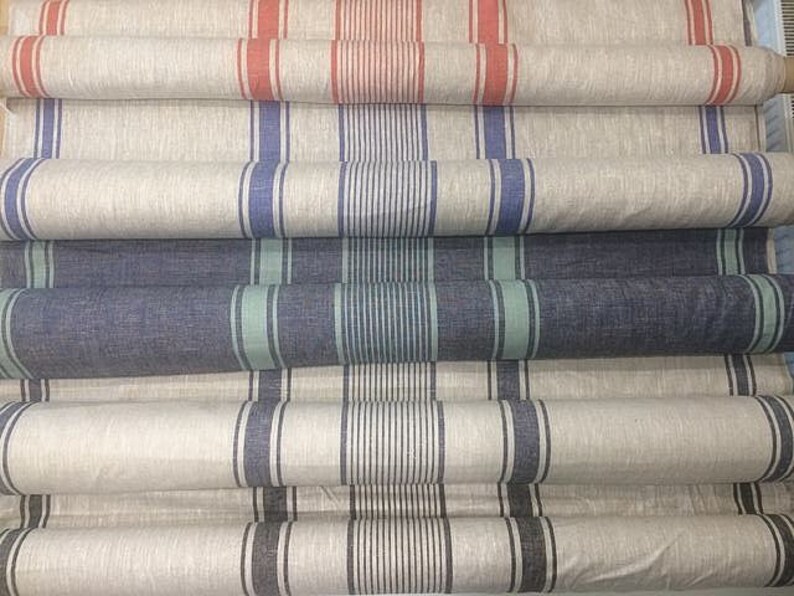 100% Linen Fabric 280gsm. Striped . Heavy Thick Dense. - Etsy