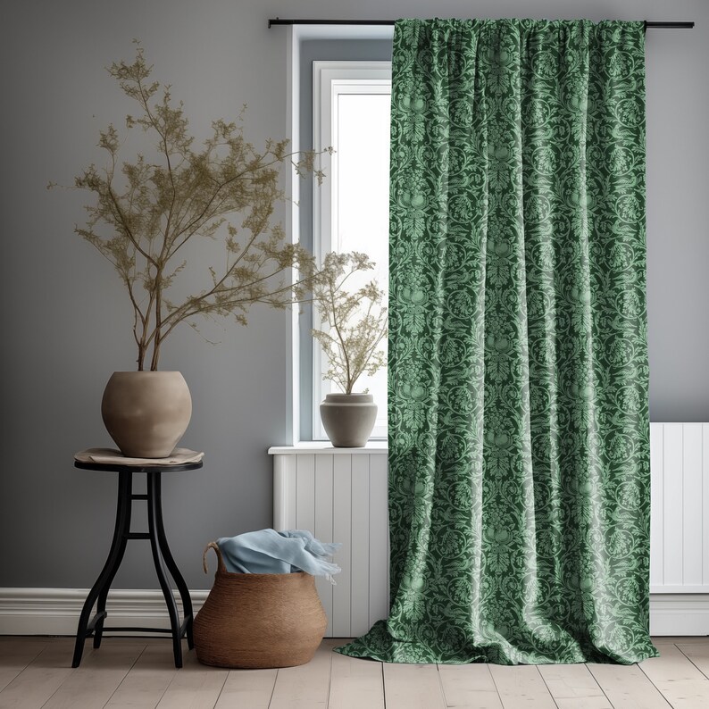 William Morris Curtain Panel Queen Anne, Floral Botanical Green Print ...