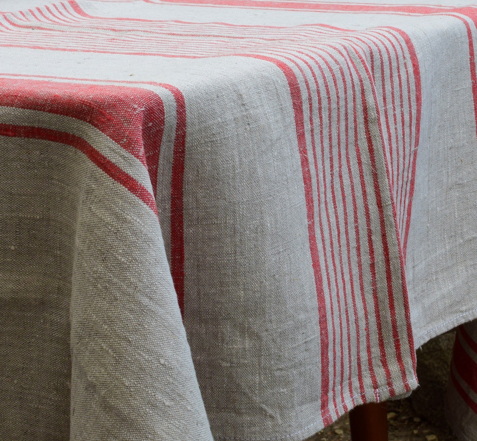 100% Linen Tablecloth Striped PREWASHED French Table Cloth, Rustic ...
