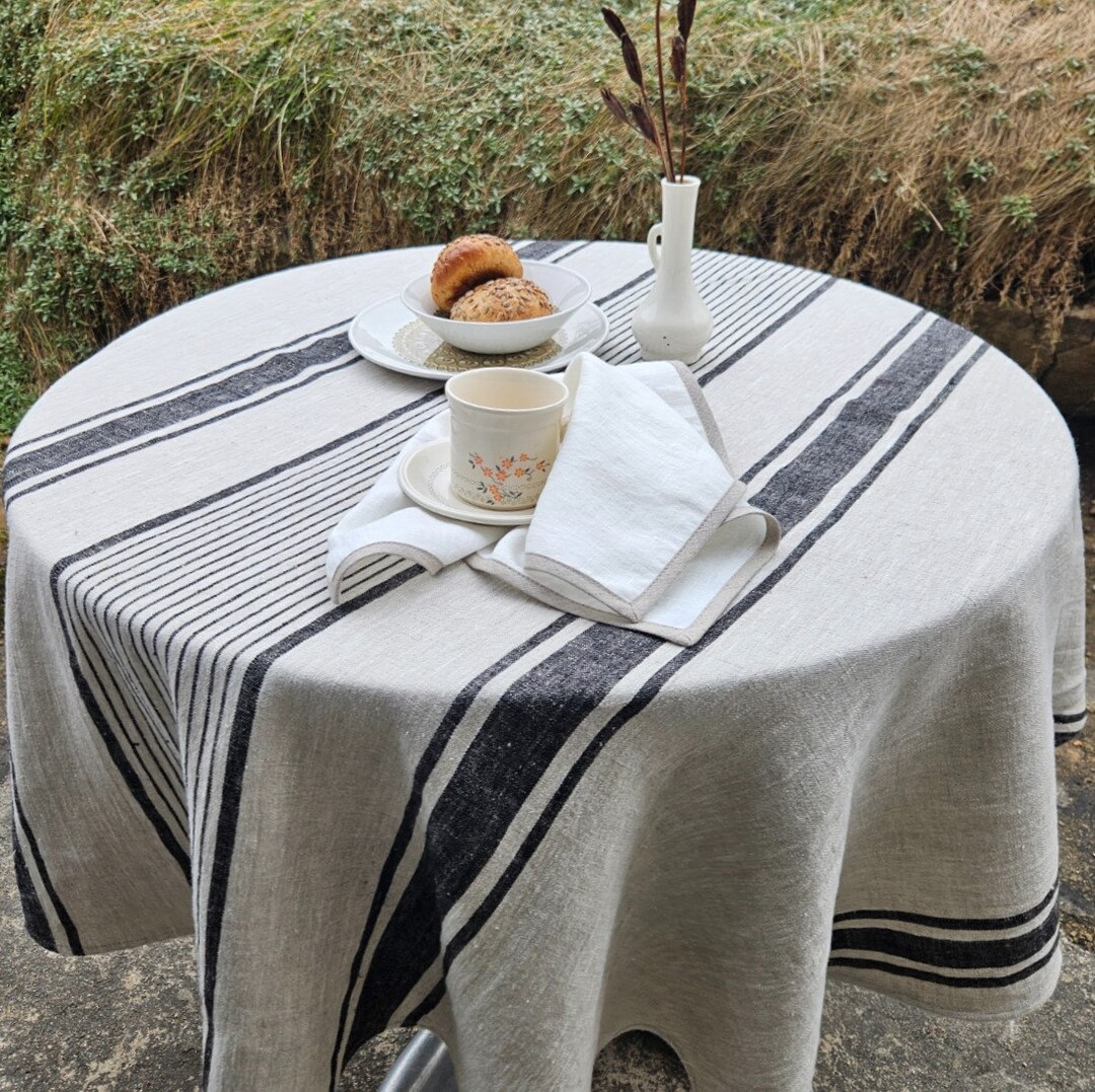 100% Linen Tablecloth in French Provance Striped Linen for Round Table ...