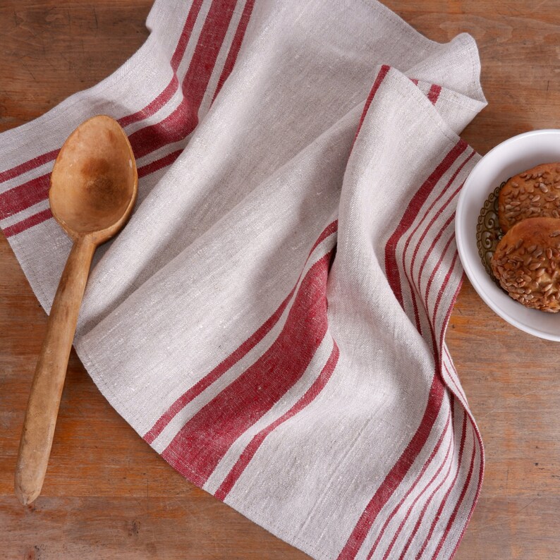Washed Linen Kitchen Towel in French Blue Stripes . Guest Hand Towel ...