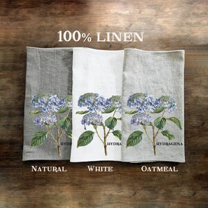 Hydrangea Tea Towel in Linen, Floral Hand Towels Tea, Botanical Floral Dish Towel, Floral ...