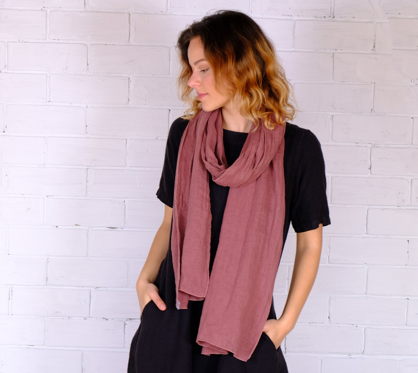 Linen Scarf in Green or Others 40 Colors, Undyed Organic Pure Linen ...