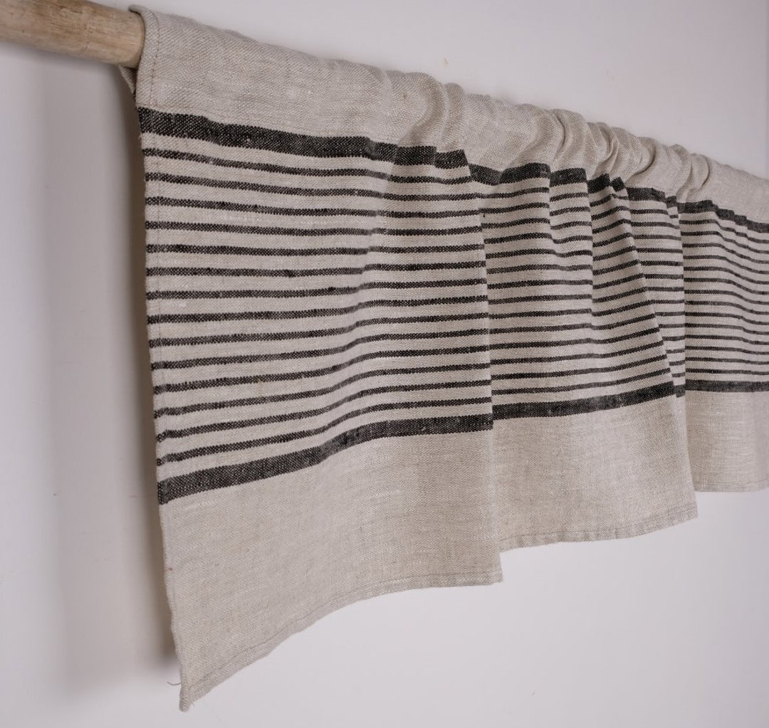 Ticking Valance - Farmhouse Curtain - Pure Linen Window Treatment ...