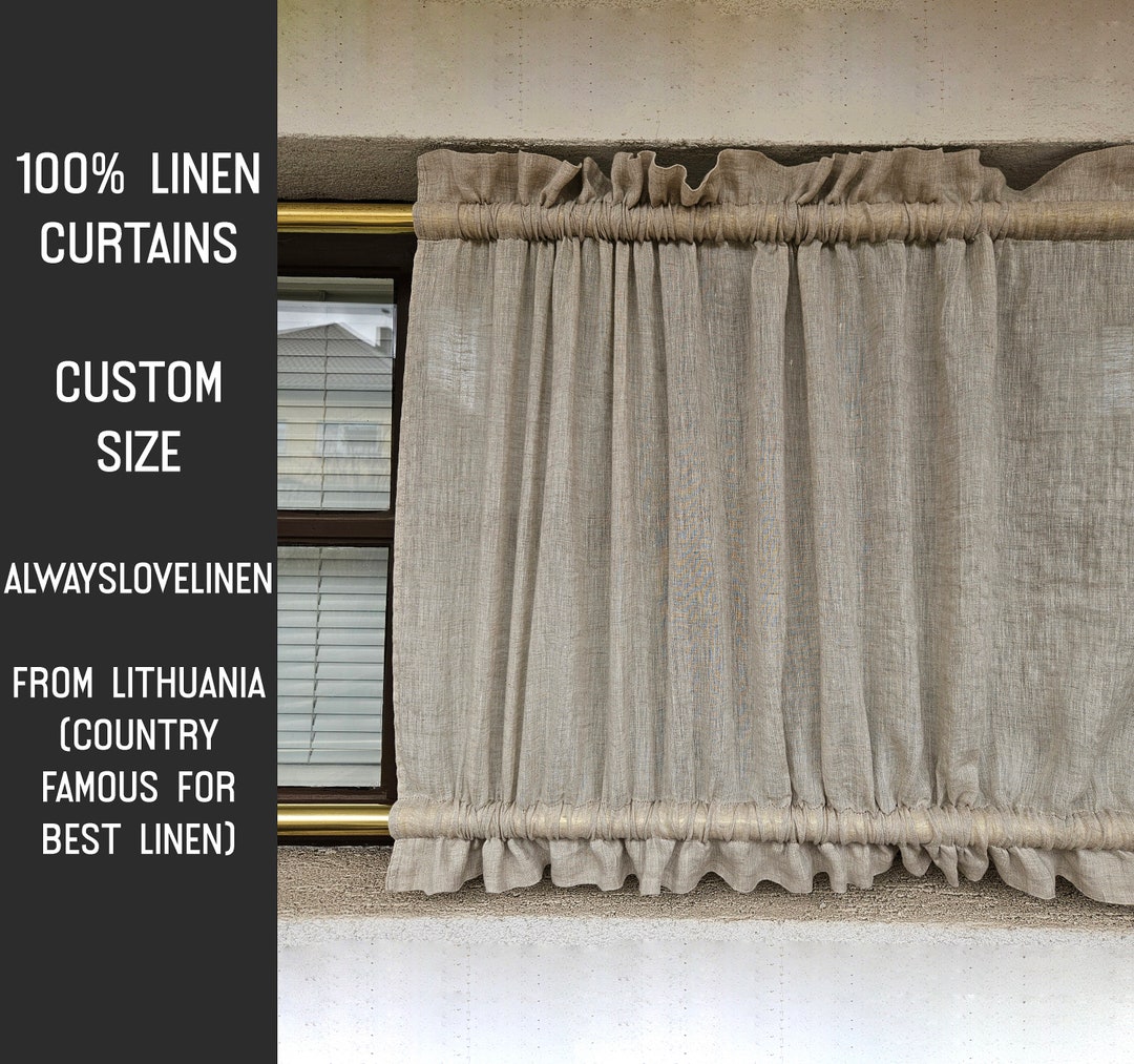 Natural LINEN Cafe Curtains Sheer, Kitchen Curtains With Top and Bottom ...
