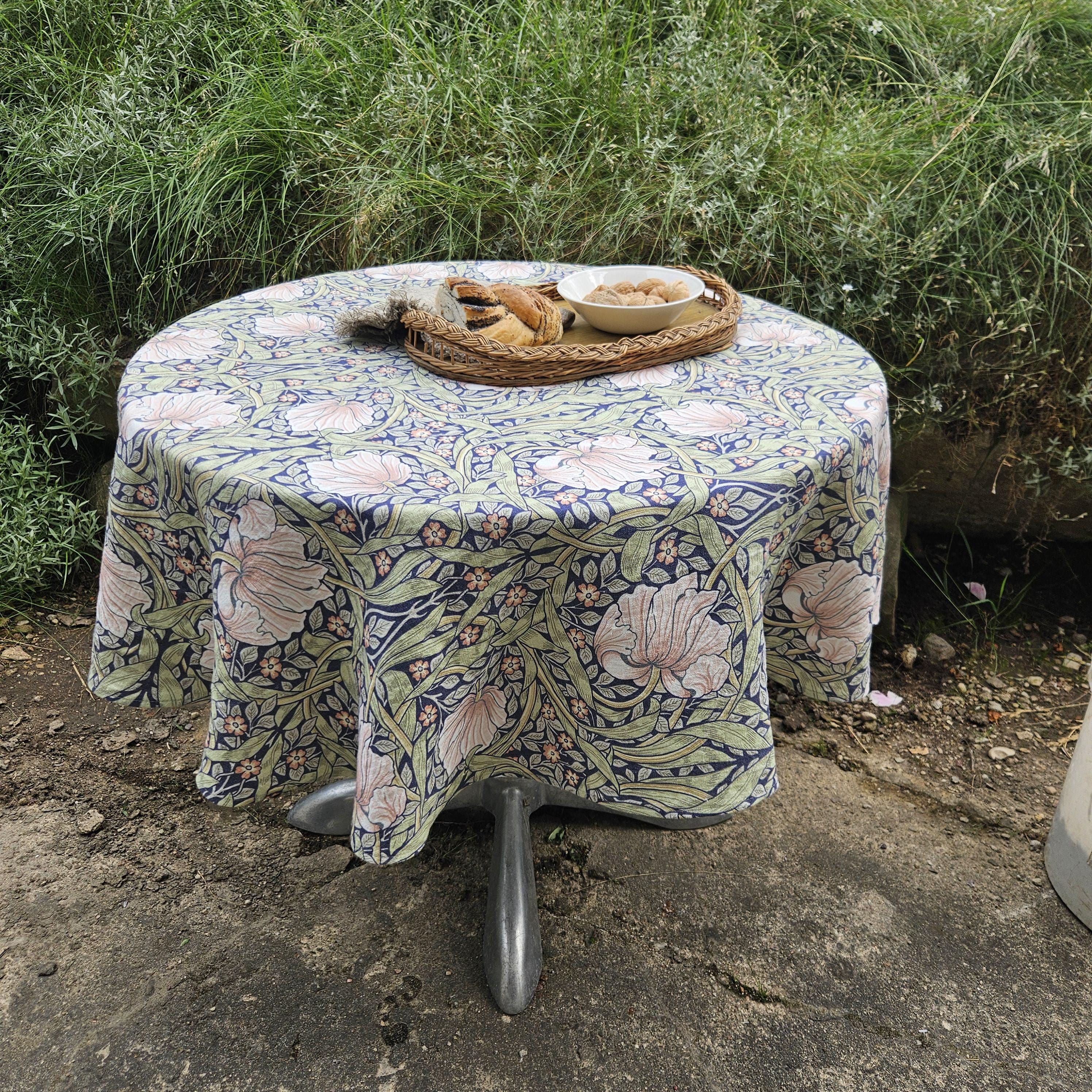 Linen Foral Tablecloth With Birds, William Morris Pimpernel Tablecloth ...