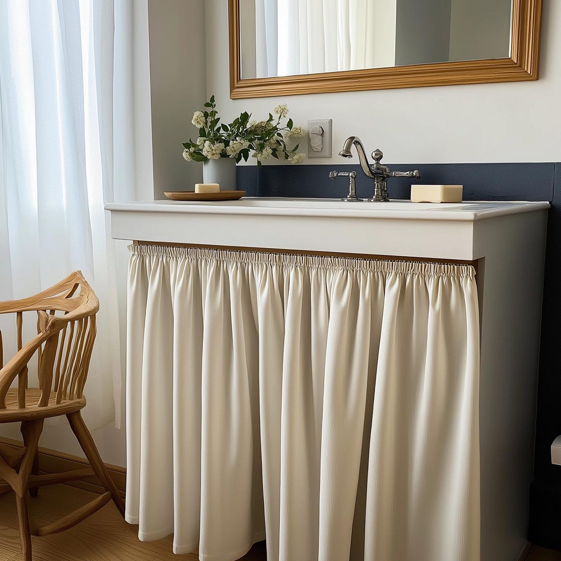 Custom Sink Skirt With Velcro - Handmade Sink or Fireplace Curtain ...