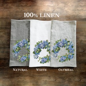 Hydrangea Tea Towel in Linen, Floral Hand Towels Tea, Botanical Floral Dish Towel, Floral ...