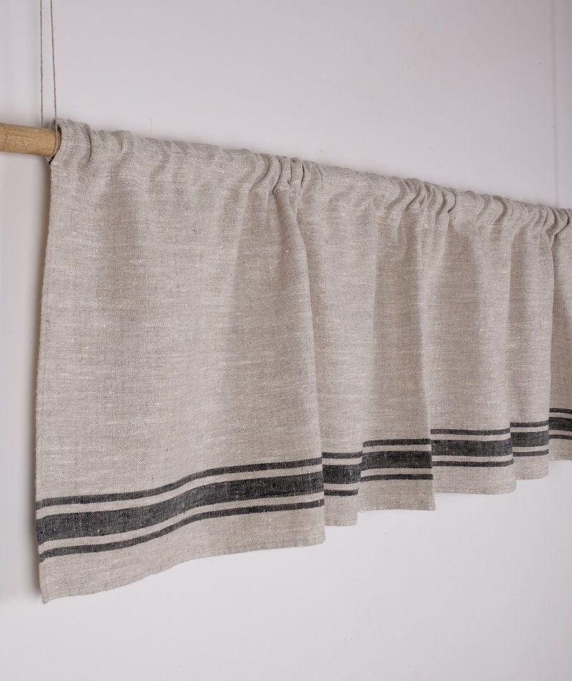 Ticking Valance - Farmhouse Curtain - Pure Linen Window Treatment ...