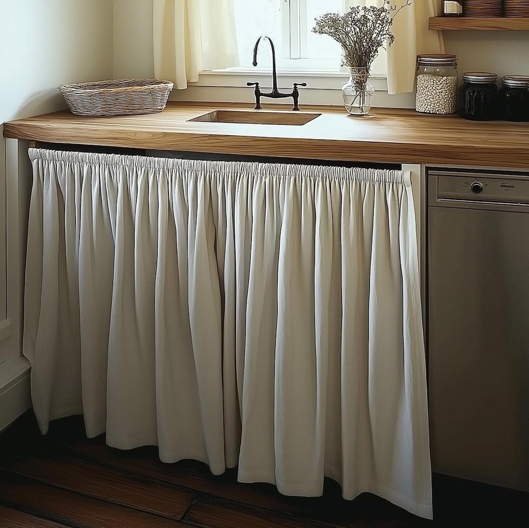 Linen Valance Natural Farmhouse Window Treatment, Living Room Cafe ...