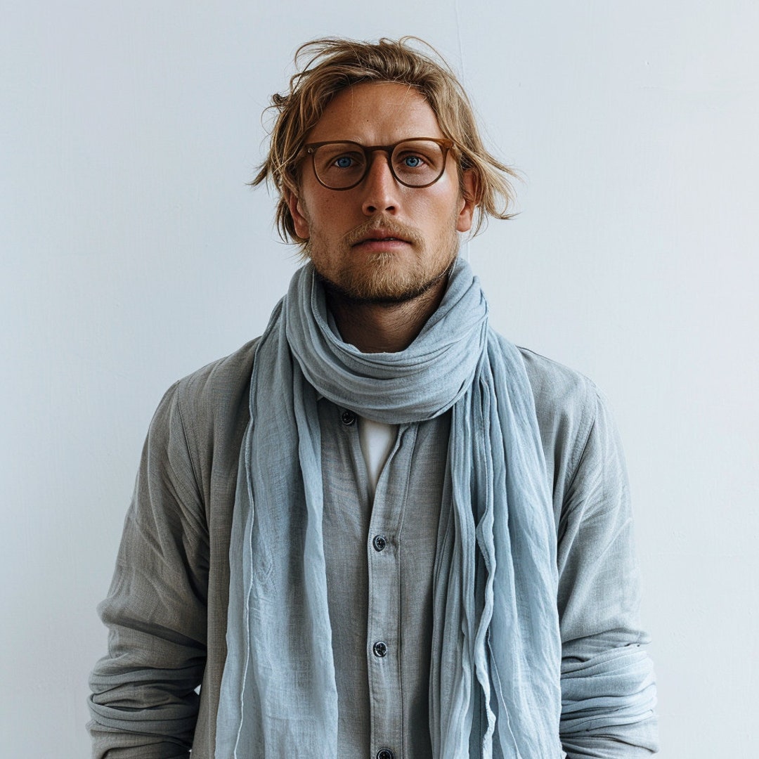 Linen Scarf in Blue or Others 40 Colors, Undyed Organic Pure Linen ...