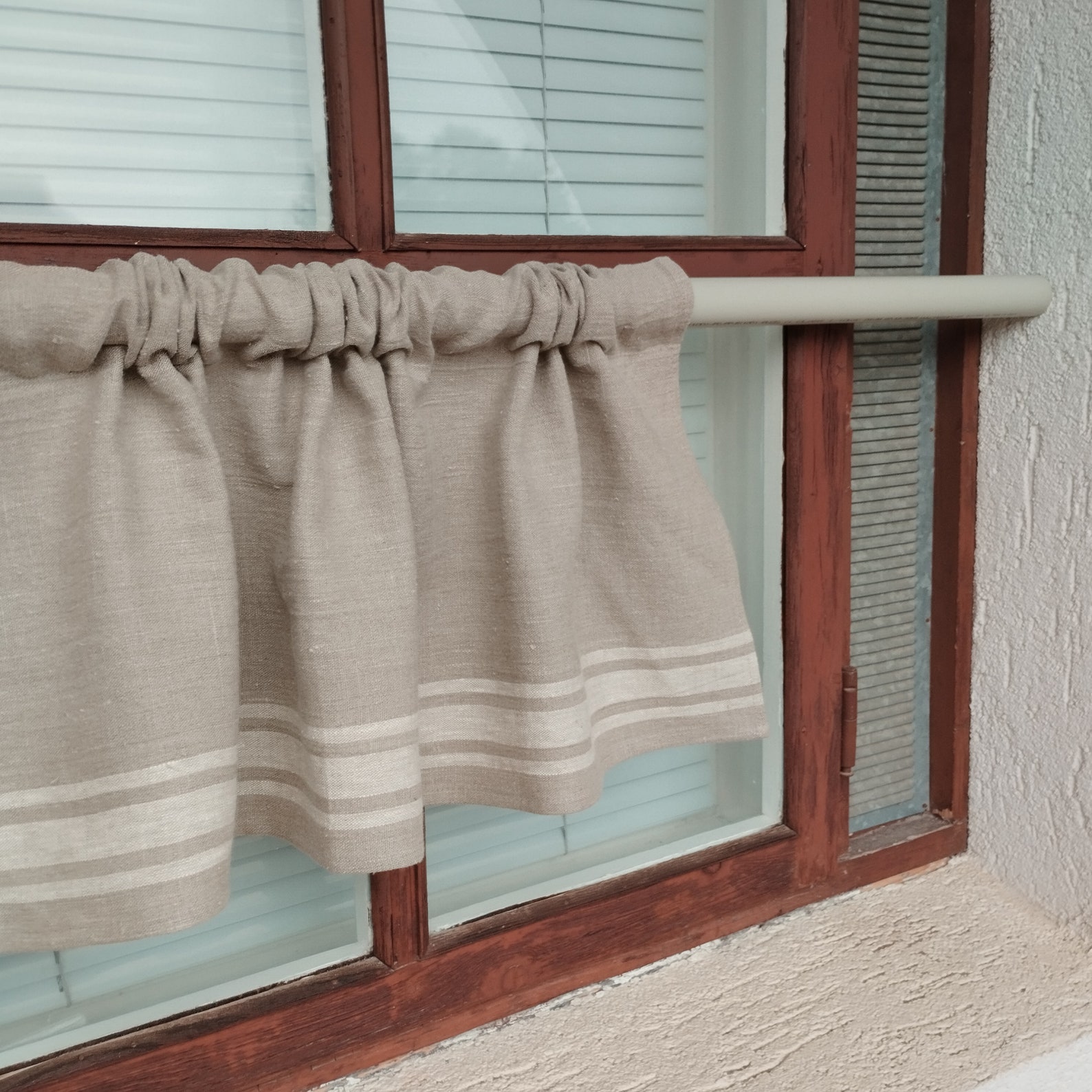 Ticking Valance - Farmhouse Curtain - Pure Linen Window Treatment ...