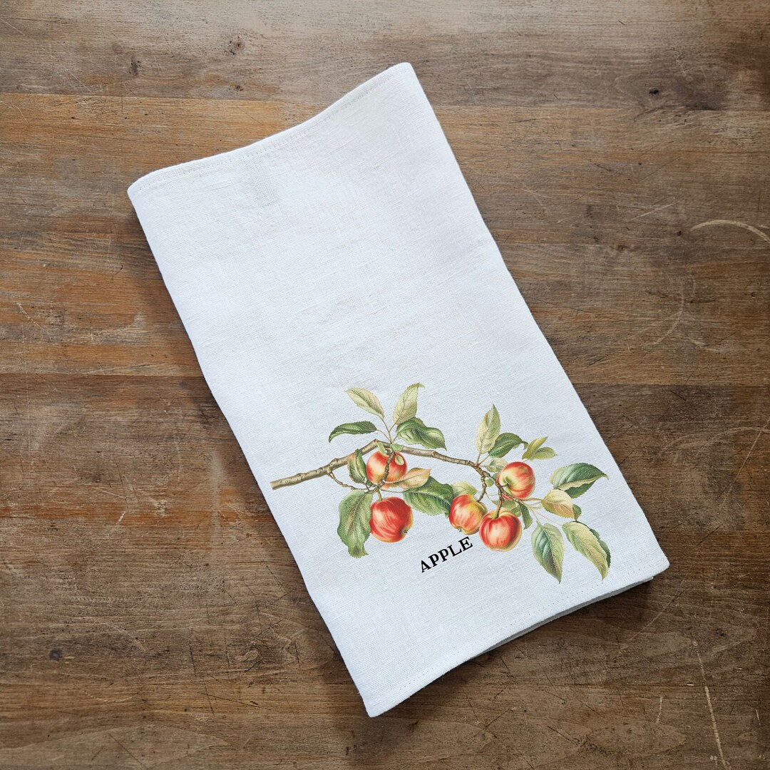 Apple Fruit Tree Tea Towel in Linen, Botanical Hand Towels Tea in Linen ...