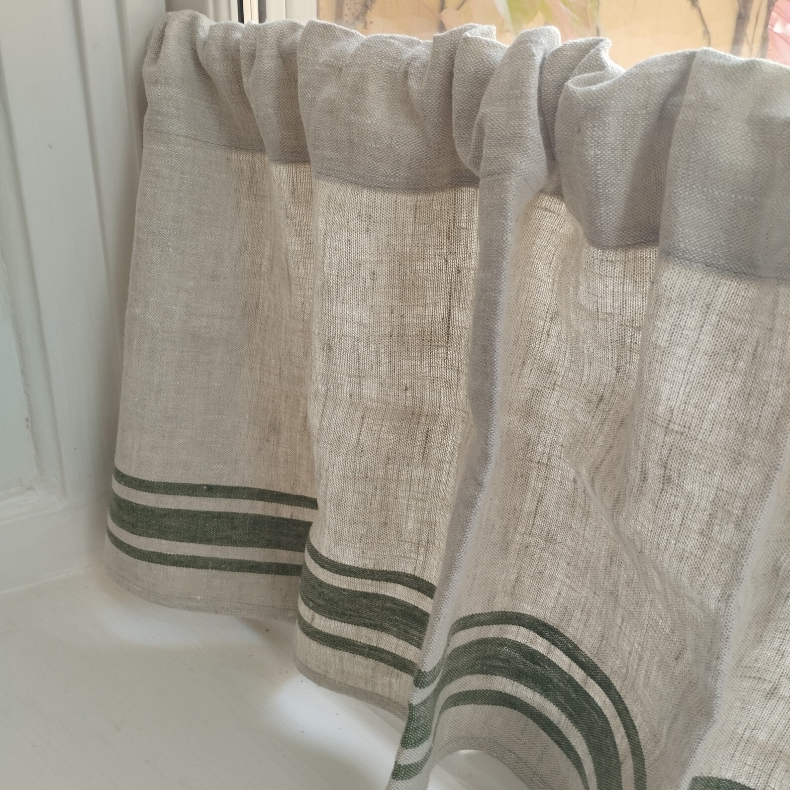 Ticking Valance - Grey Green - Farmhouse Pure Linen Window Treatment ...