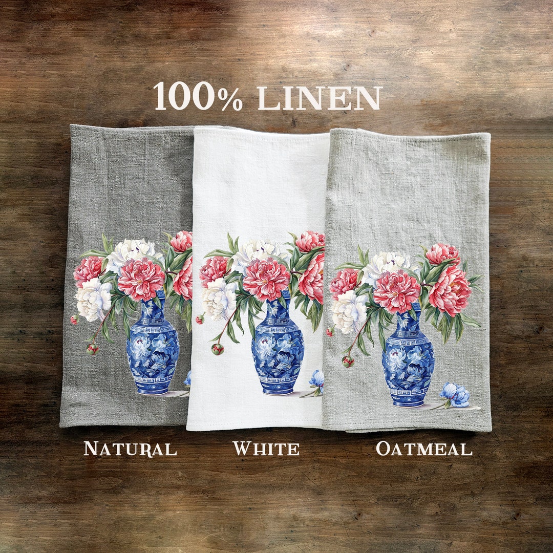 Peonies Tea Towel in Linen, Floral Hand Towels Tea, Botanical Floral ...