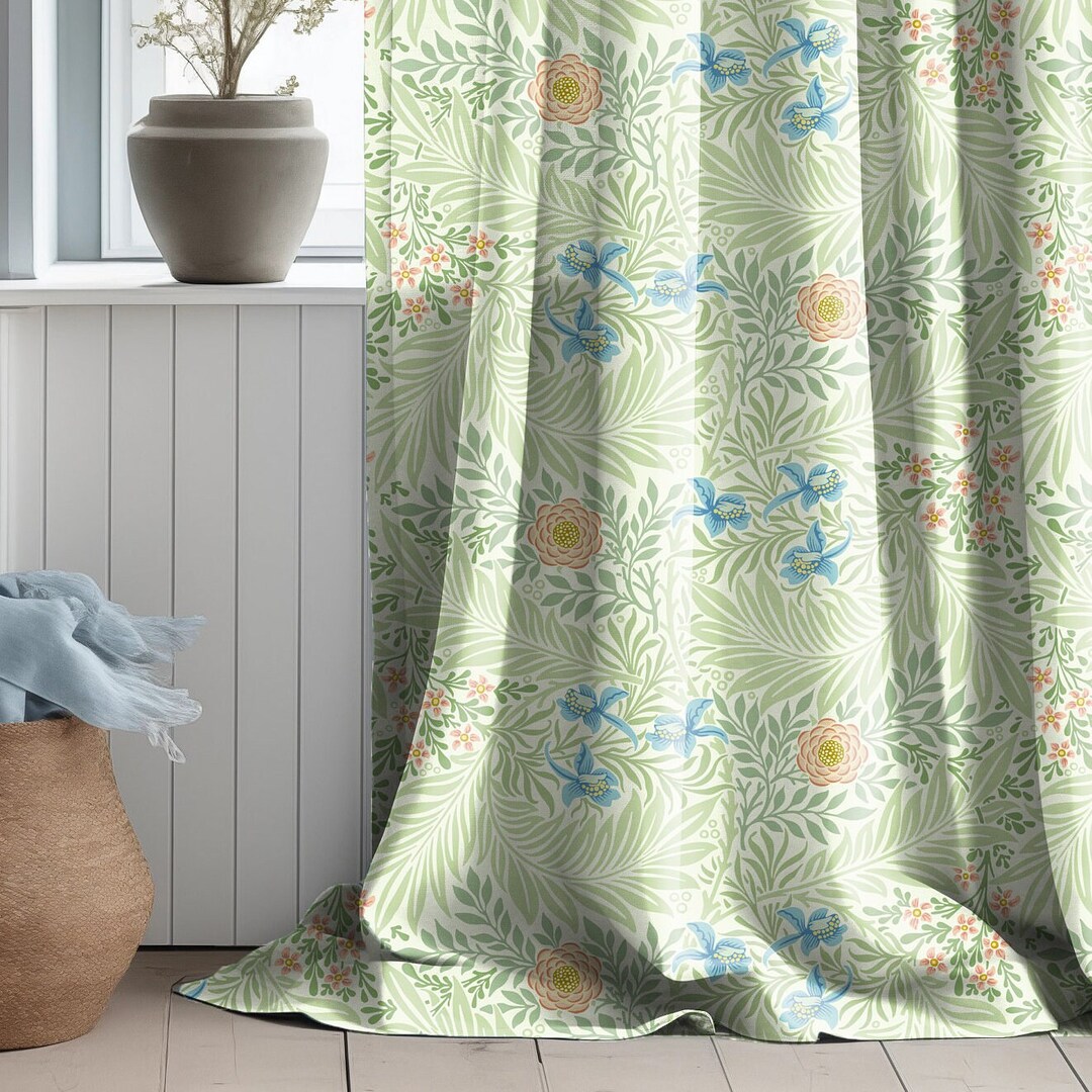 William Morris Curtain Panel Lakspur, Floral Botanical Green Print ...