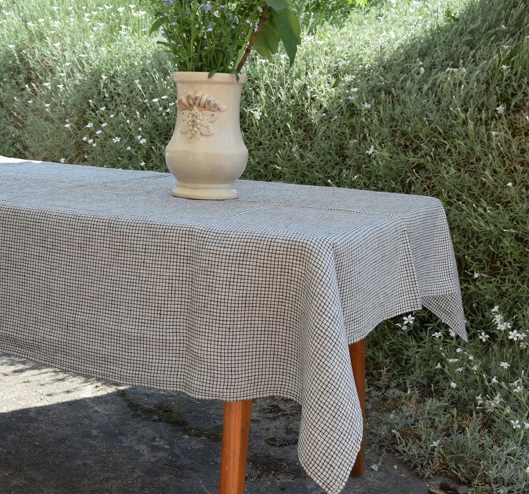 100% Linen Tablecloth Small Squares PREWASHED Table Cloth Rustic ...