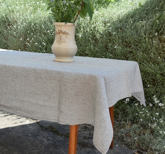 100% Linen Tablecloth Small Squares PREWASHED Table Cloth - Etsy