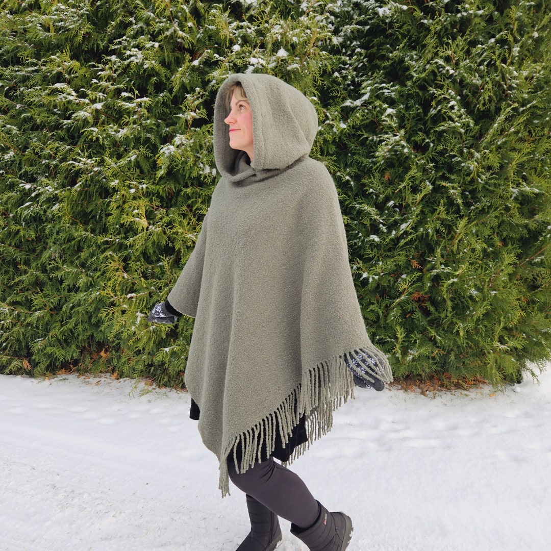 Sage Green Wool Blanket Poncho Cape HOODED Ladies Poncho Red Lambswool ...