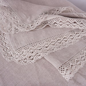 White Laced Linen Tablecloth, 100% Linen Tablecloth With LACES Romantic ...