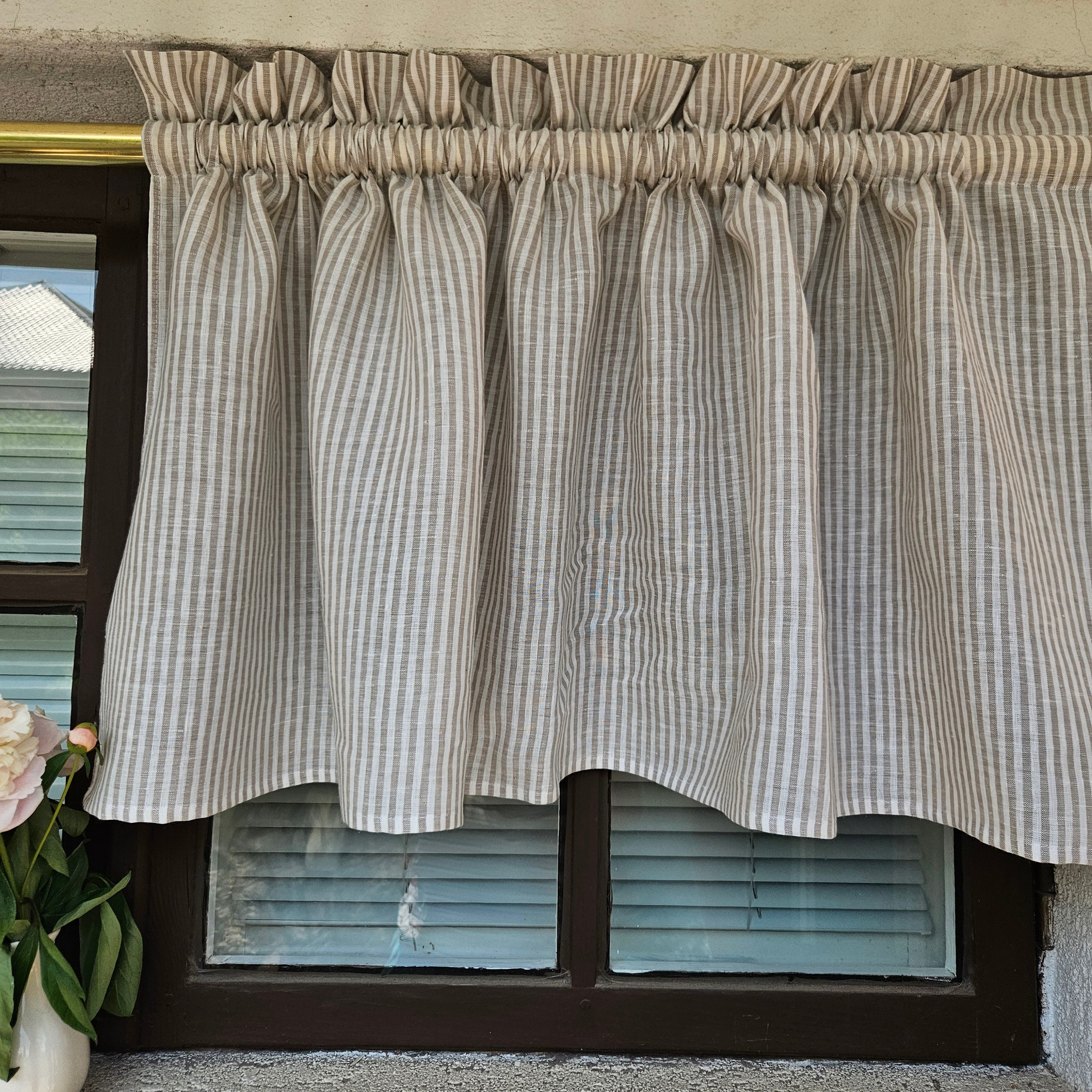 Natural Linen Cafe Curtains in Custom Size in Stripes, Custom Size ...