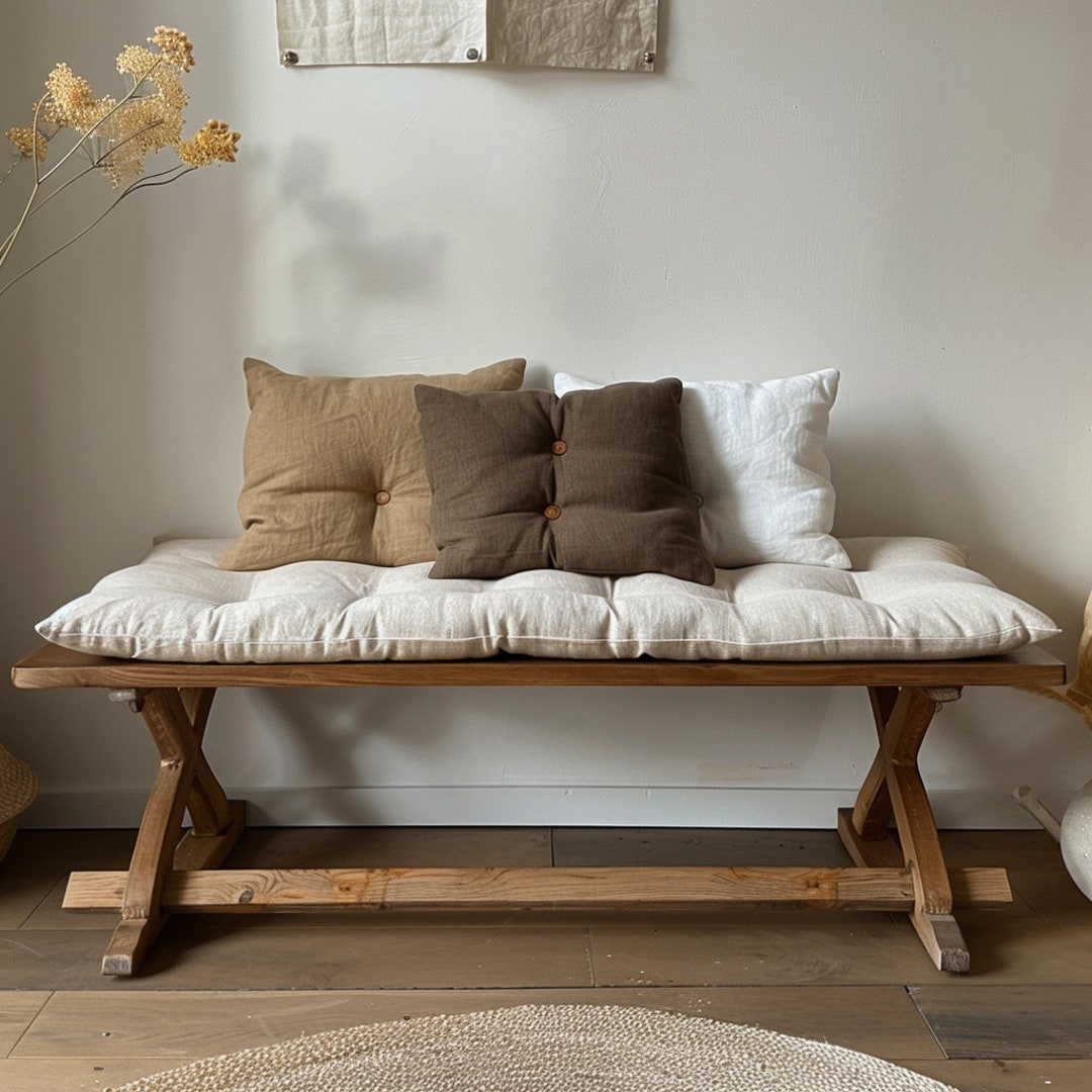 Bench Cushion in Linen in Custom Size, Natural Window Seat Cushions ...
