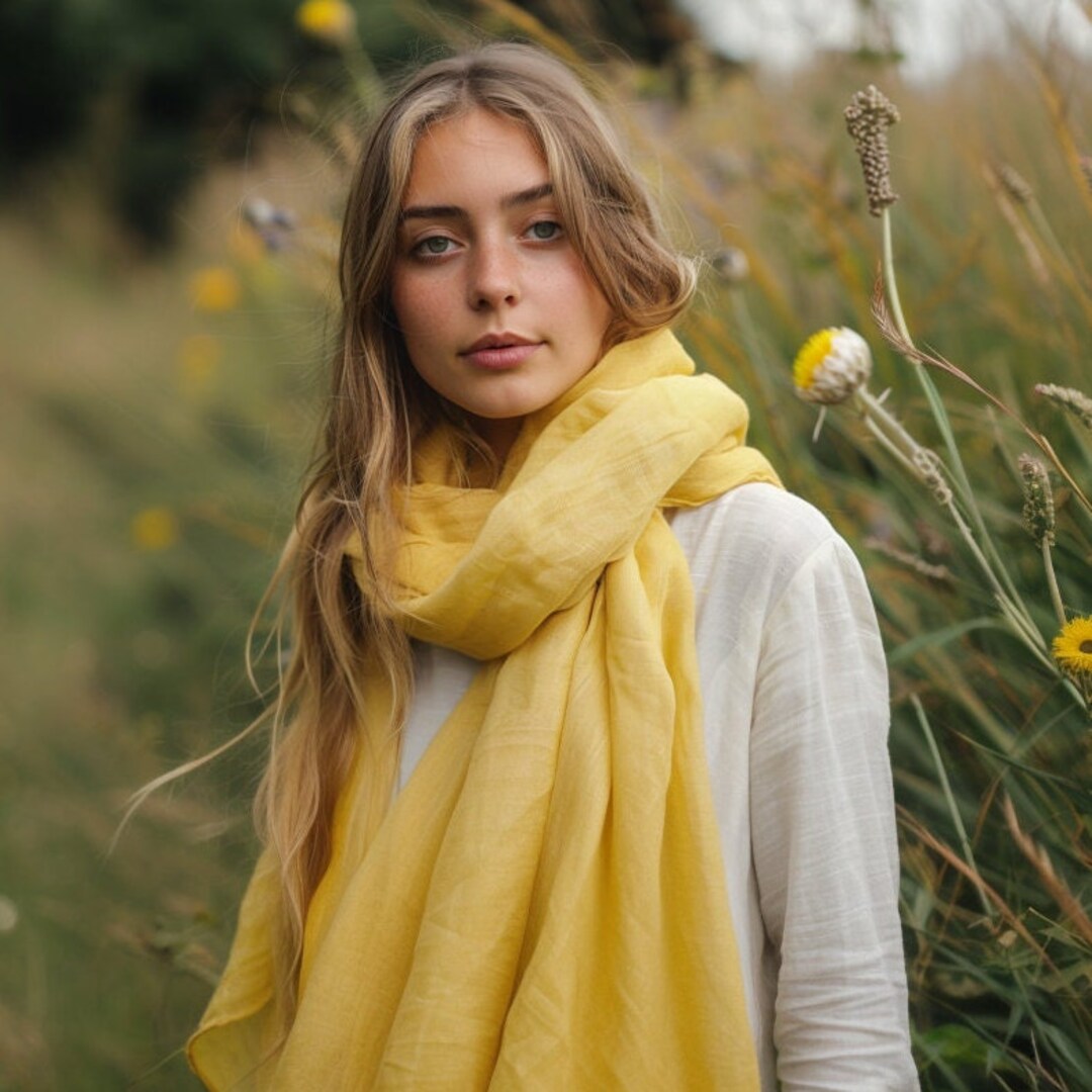 Linen Scarf in Yellow or Others 40 Colors for Women or Men, Undyed ...