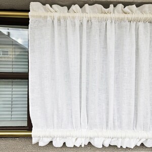 White Linen Cafe Curtains in Sheer Linen, Kitchen Curtains With Top and ...