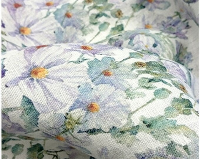 100% Linen Fabric 180gsm. WASHED Flower Print on White - Etsy