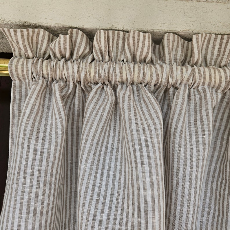 Natural Linen Cafe Curtains in Custom Size in Stripes, Custom Size ...
