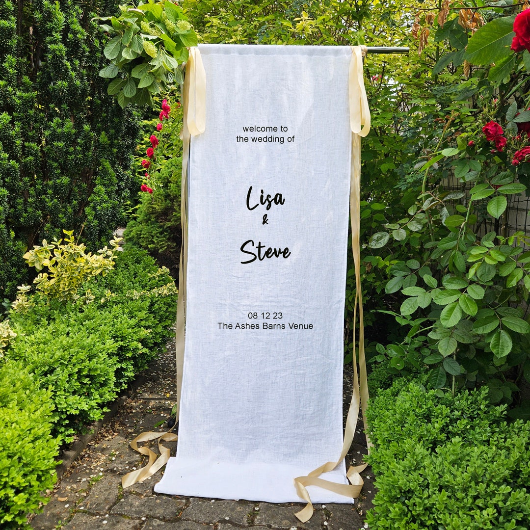 Linen Wedding Welcome Sign With Silk Ribbons Bows, Custom Fabric Sign ...