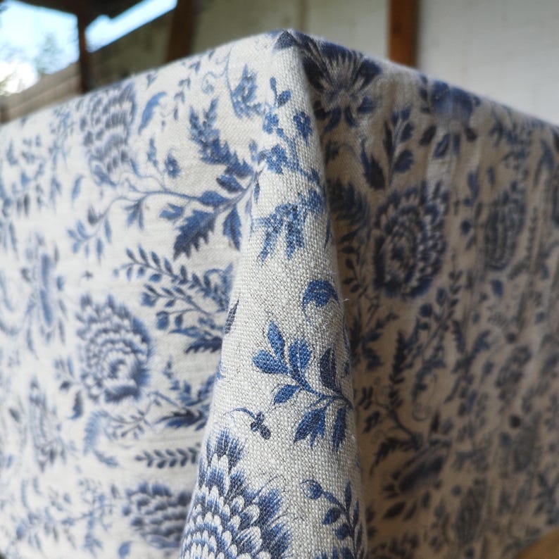 Linen Foral Tablecloth With Blue Flowers, French Retro Vintage Vibe ...