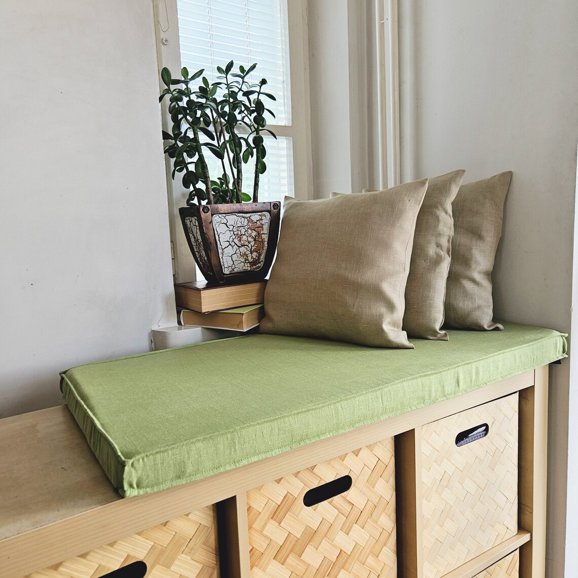 2" Bench Cushion in Linen in Custom Size, Natural Window Seat Cushions ...