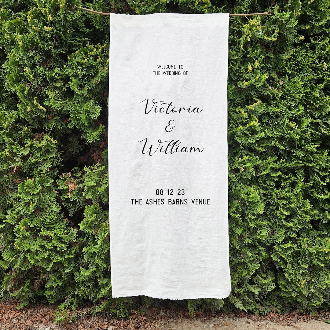 Linen Wedding Welcome Sign, Custom Fabric Sign for Party, Welcome to ...