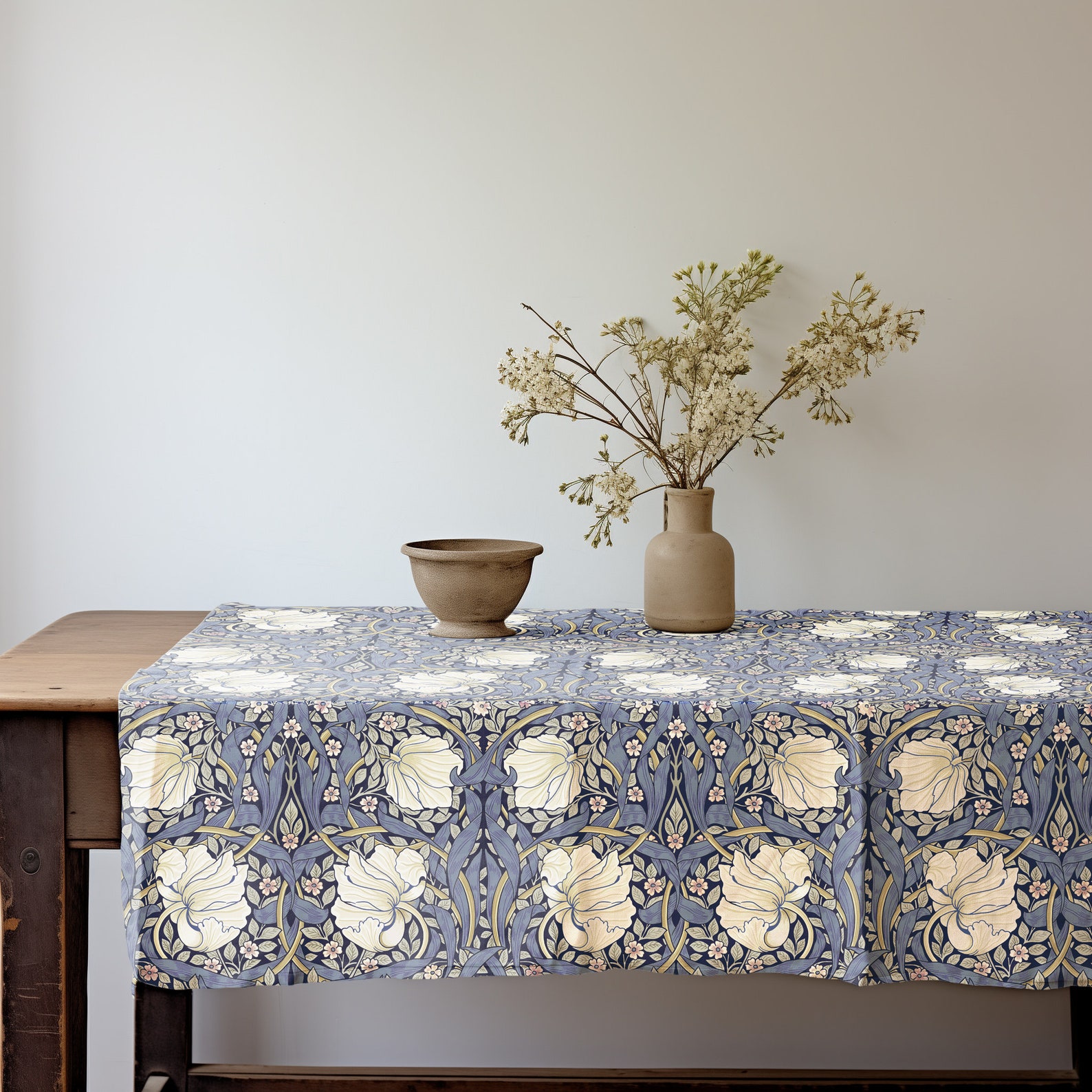 Linen Foral Tablecloth With Birds, William Morris Pimpernel Tablecloth ...