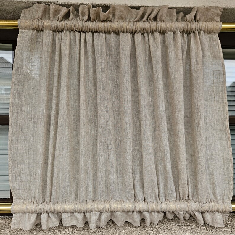 Natural LINEN Cafe Curtains Sheer, Kitchen Curtains With Top and Bottom ...