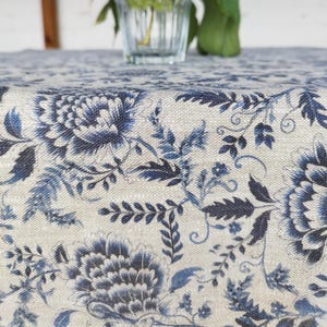 Linen Foral Tablecloth With Blue Flowers, French Retro Vintage Vibe ...