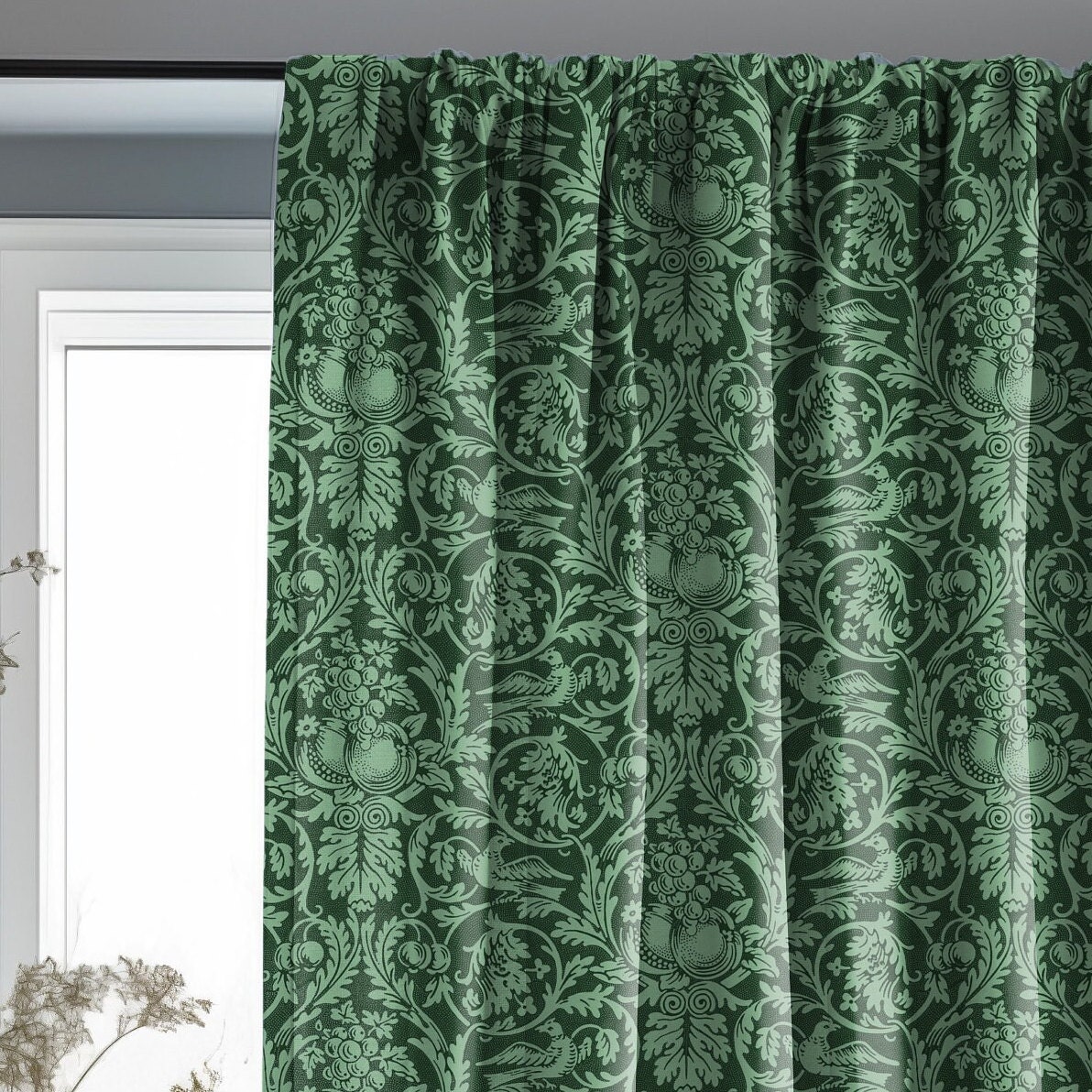 William Morris Curtain Panel Queen Anne, Floral Botanical Green Print ...