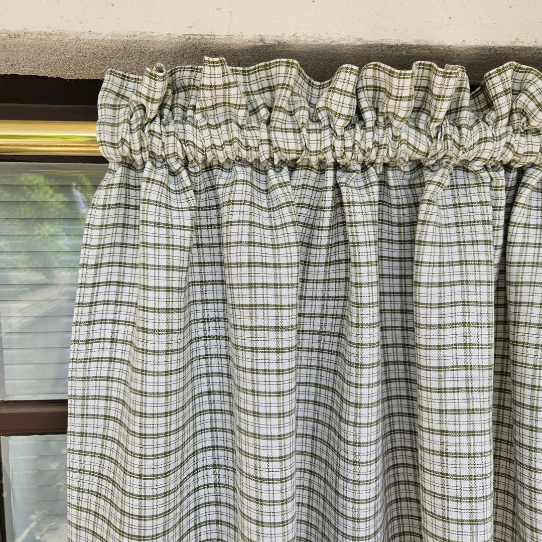 Green White Linen Cafe Curtains in Custom Size in Str, Stom Size ...